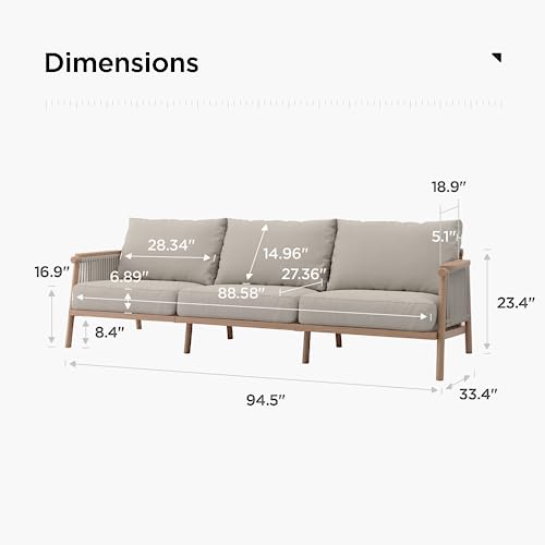 Acanva Modern Outdoor Patio Sofa, Light Khaki, Couch