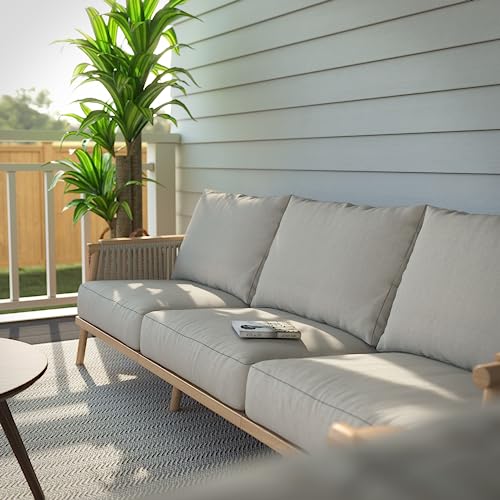Acanva Modern Outdoor Patio Sofa, Light Khaki, Couch
