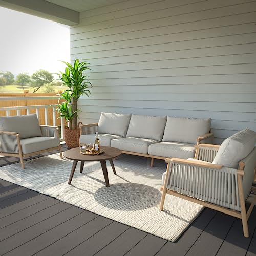 Acanva Modern Outdoor Patio Sofa, Light Khaki, Couch