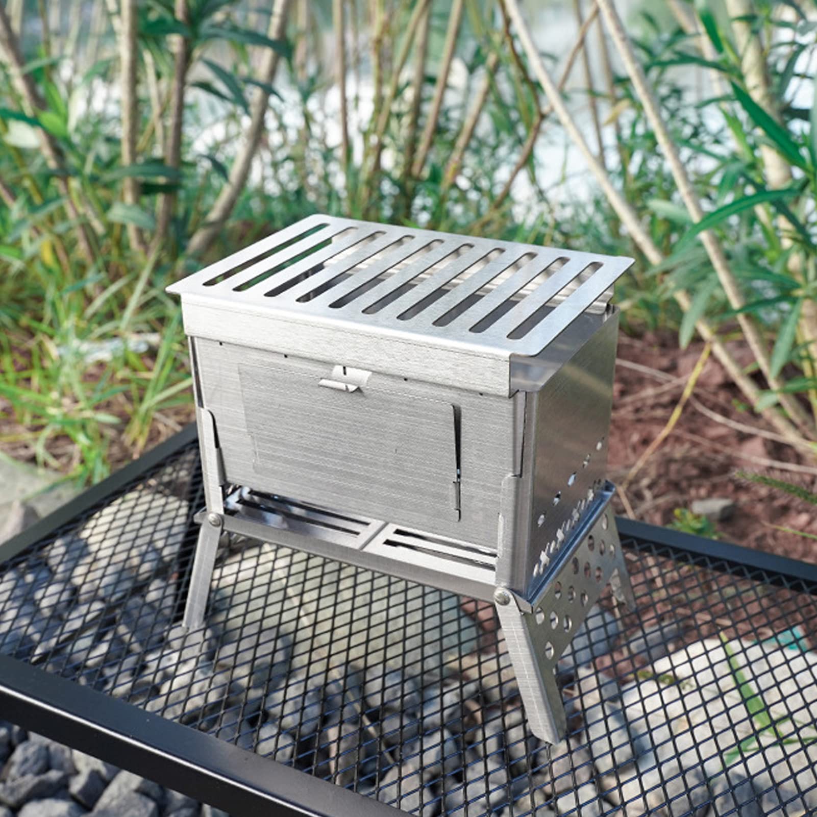 Foldable BBQ Grill, Stainless Steel Charcoal Grills, Durable Portable Detachable Barbecue Cooking Stove for Outdoor Garden Camping Picnic