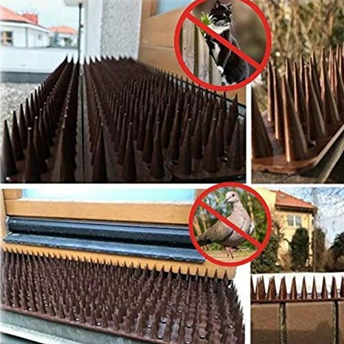 Unkno 12 Pack Plastic Bird Deterrent Spikes 16.7 Feet Fence Spikes for Cat,Birds,Bird Spikes, Squirrel Spikes,Spike Strips for Bird Cat Squirrel Pigeons( Brown)