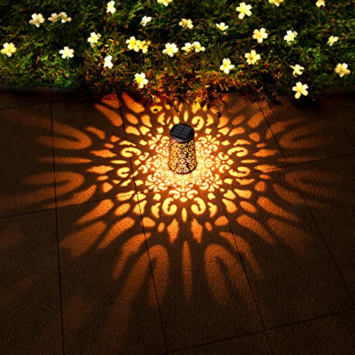 Solar Lanterns Outdoor Waterproof - 4 Pack Hanging Solar Lights Outdoor, Metal Lantern Decorative Solar Powered Patio Decor for Garden Yard Backyard Porch Table Tree Lighting, Cool/Warm Light