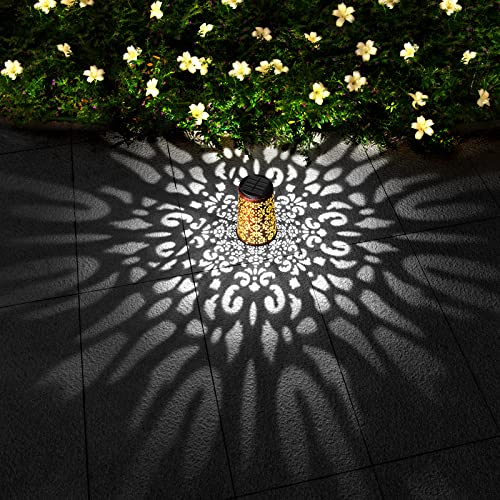 Solar Lanterns Outdoor Waterproof - 4 Pack Hanging Solar Lights Outdoor, Metal Lantern Decorative Solar Powered Patio Decor for Garden Yard Backyard Porch Table Tree Lighting, Cool/Warm Light