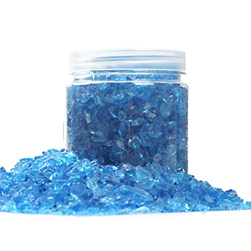 Alan Stone High Luster Reflective Fire Glass Gravel,Fire Gems,Fire Drops,Fire Glass Pebbles Stones Beads Chips for Fire Pit Fish Tank Aquarium Garden,3-6mm 305g/0.67lb (Aquamarine)