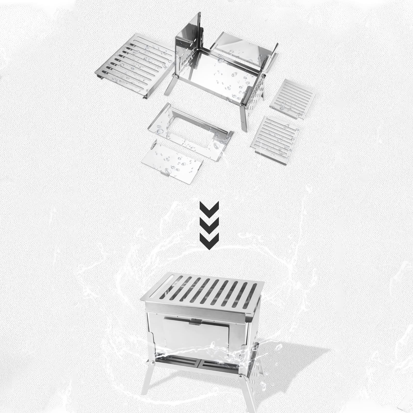 Foldable BBQ Grill, Stainless Steel Charcoal Grills, Durable Portable Detachable Barbecue Cooking Stove for Outdoor Garden Camping Picnic