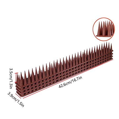 Unkno 12 Pack Plastic Bird Deterrent Spikes 16.7 Feet Fence Spikes for Cat,Birds,Bird Spikes, Squirrel Spikes,Spike Strips for Bird Cat Squirrel Pigeons( Brown)