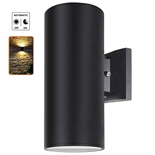 ZUUKOLE Dusk to Dawn Sensor Outdoor Wall Sconce, Exterior Lighting - ETL Listed, Die-Casting Aluminum Waterproof Wall Mount Cylinder Design - Up Down Light Fixture for Porch, Garage, Garden and Patio