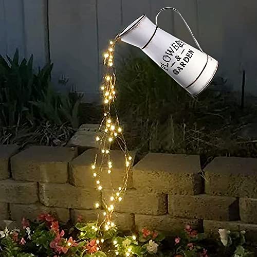 soltuus Solar Watering Can with 6.6ft Cascading Lights, Including Metal Watering Can and 180 LED Solar Powered Waterfall Lights, Christmas Gift for Mom, Decorative for Outdoor Garden Patio