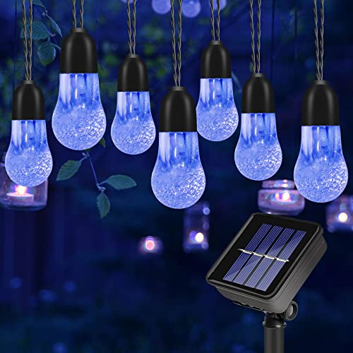 Solar String Lights 39.4FT 50LED Super Bright Solar Outdoor Lights Waterproof 8Modes Decorative Patio Lights Solar Powered for Outside Garden Camping Yard Porch Wedding Party Halloween Christmas-Blue