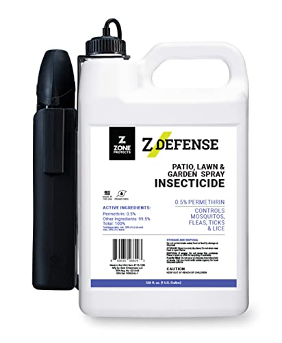 Z-Defense Patio, Lawn and Garden Spray Permethrin Insecticide, Gallon with Battery Operated Wand/Sprayer. Permethrin Based Pesticide Kills Ticks, Fleas, Flies, Spiders, Ants and Mosquitoes.