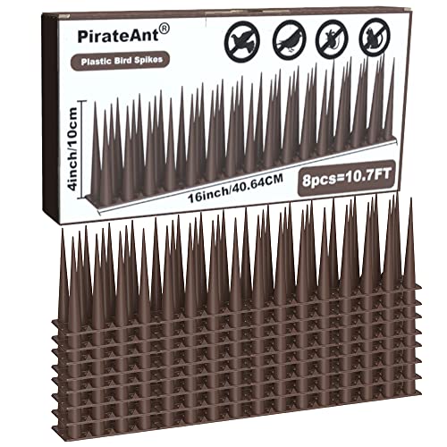 Bird Spikes 4 Inch High,Pigeon Outdoor Deterrent Spikes, Used to Keep Cats Small to Medium Sized Birds Away.Bird Plastic Fence Spikes for Railing and Roof.Away Covers 10.7 Feet(325cm), Brown