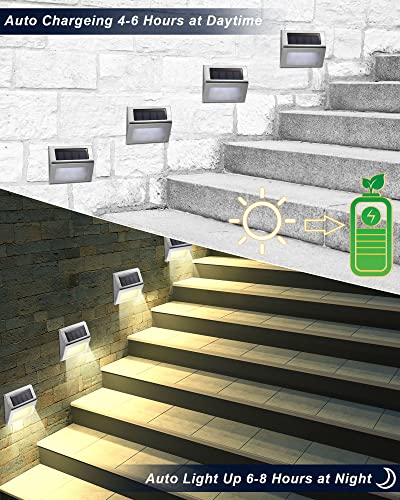 24 Packs Outdoor Fence Lights Solar Powered Deck Lights Waterproof Backyard Lighting Stainless Steel Lamp Stairs Fence Light Security Wall Lamps for Step Walkway Patio Garden Pathway (Warm White)