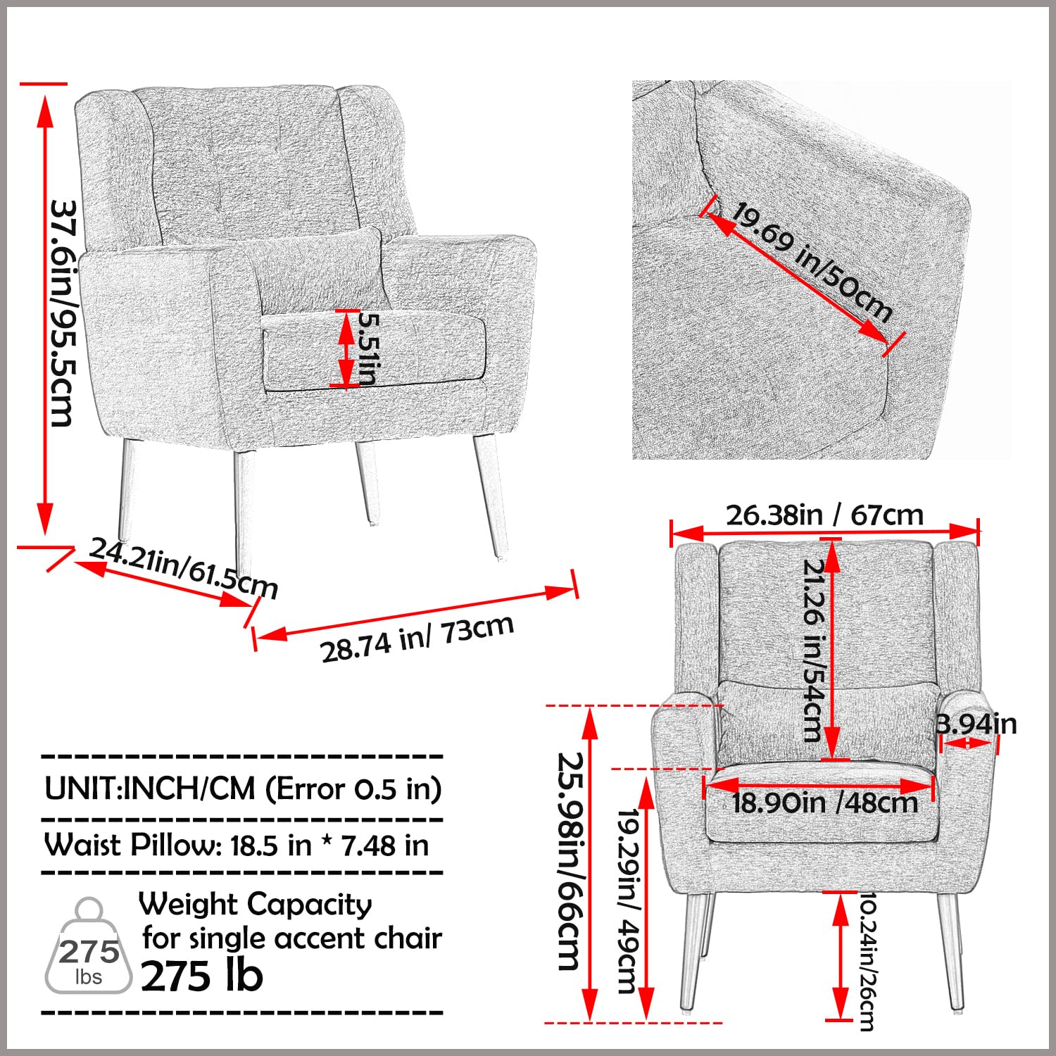 Modern Accent Chair,Chenille Fabric Reading Living Room Side Chair,Single Sofa with Wood Legs, Armchair for Living Room Bedroom(Dark Blue)