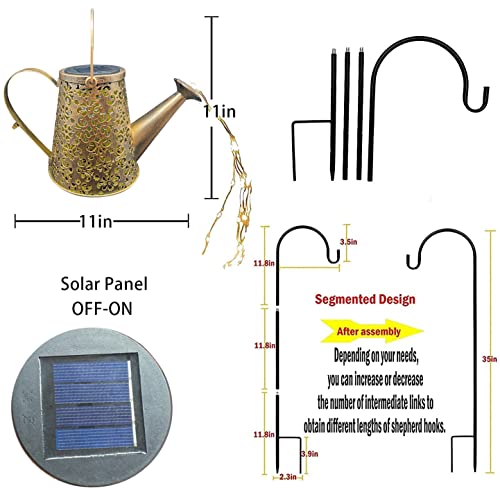 Solar Watering Can Garden Lights - Solar Lights Outdoor Garden Ornaments Waterproof Large Yard Statues Retro Copper Decorations for Home Patio with 35"Shepherd Hook