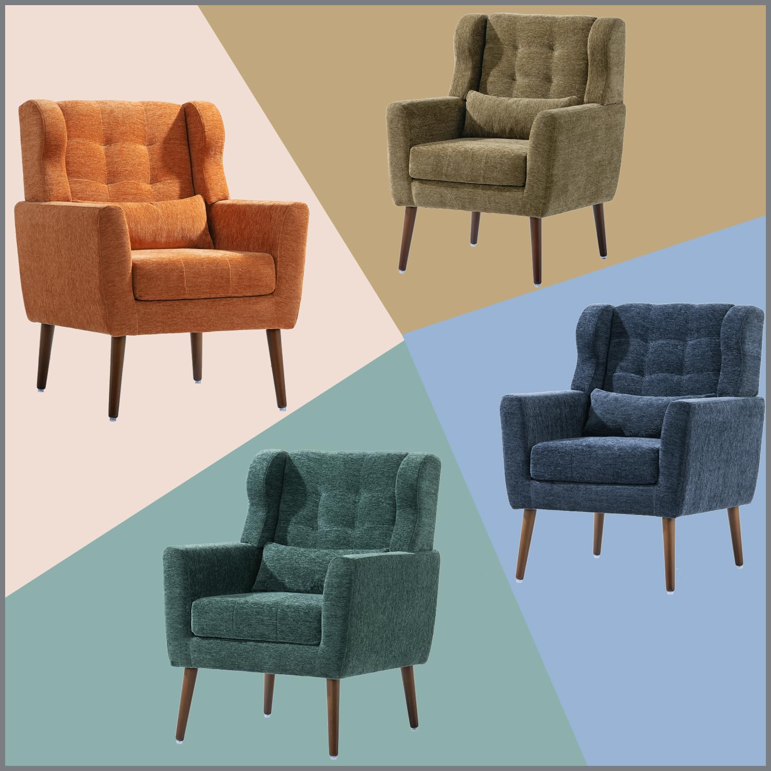 Modern Accent Chair,Chenille Fabric Reading Living Room Side Chair,Single Sofa with Wood Legs, Armchair for Living Room Bedroom(Dark Blue)