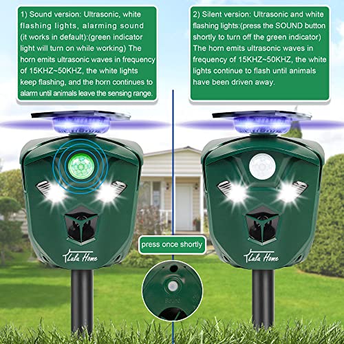 Lulu Home Ultrasonic Animal Repeller, Outdoor Weatherproof Solar Powered PIR Repellent with Motion Activated Flashing LED Light, Repel Dogs, Squirrels, Raccoon, Rabbit, Deer & More