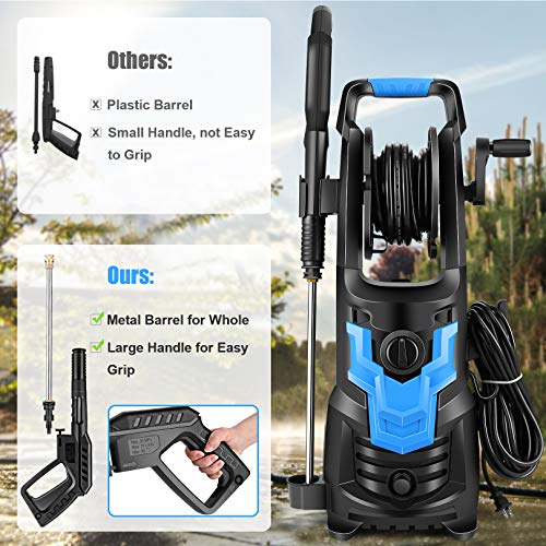 WHOLESUN ๐๐๐๐๐๐๐ ๐ท๐๐๐๐๐๐๐ ๐พ๐๐๐๐๐, 1900W High Power Washer with ๐ญ.๐ณ๐ญ ๐๐ฃ๐ Motor with Hose Reel, Self Assembled, Rotatable Iron Spray Lance for Patio/Garden/Car(Blue)