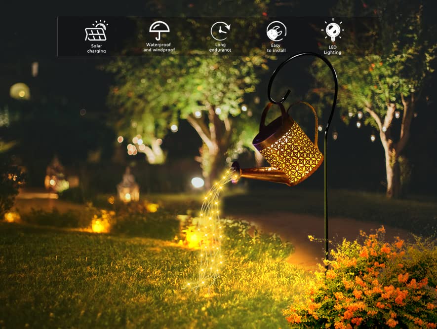 Light Solar Powered Watering Can with LED Light Solar Fairy Lights with Outdoor String Lights Hanging Solar Lantern Garden Decor Outdoor Lanterns Gifts Waterproof for Garden Patio Yard Pathway Walkway