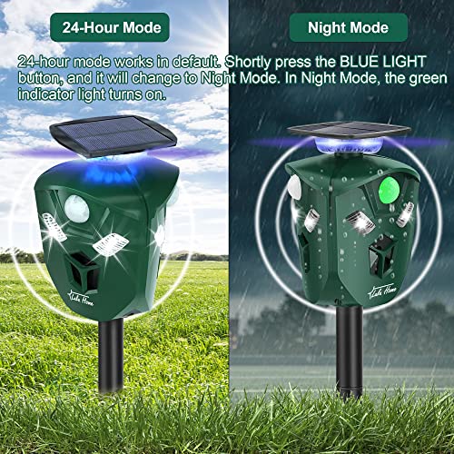 Lulu Home Ultrasonic Animal Repeller, Outdoor Weatherproof Solar Powered PIR Repellent with Motion Activated Flashing LED Light, Repel Dogs, Squirrels, Raccoon, Rabbit, Deer & More