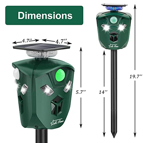 Lulu Home Ultrasonic Animal Repeller, Outdoor Weatherproof Solar Powered PIR Repellent with Motion Activated Flashing LED Light, Repel Dogs, Squirrels, Raccoon, Rabbit, Deer & More