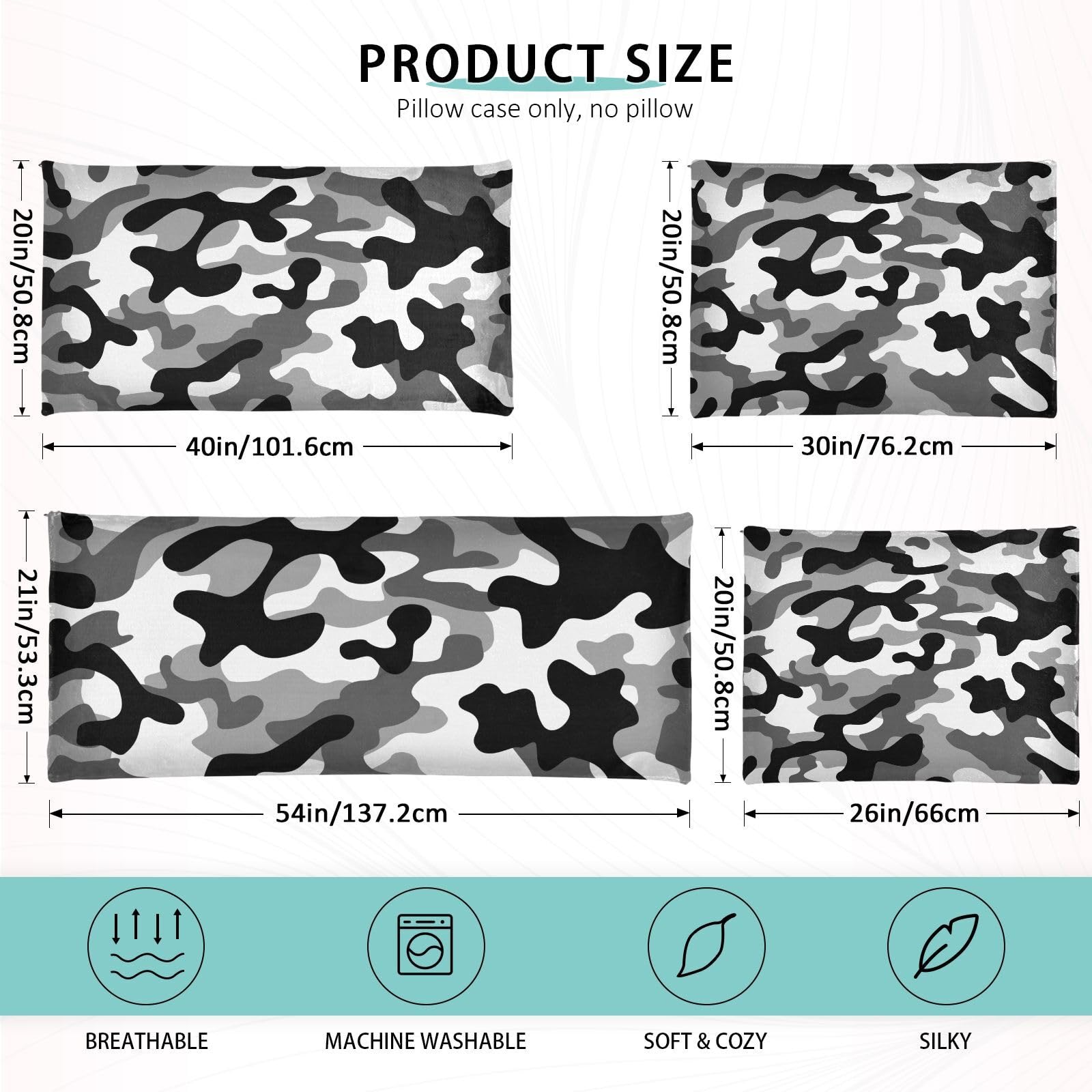 Camouflage Pillowcase for Hair and Skin Body Pillow Cover Long Body Pillow Pillowcase 20"X 54" Pillow Case Protector with Zipper for Women