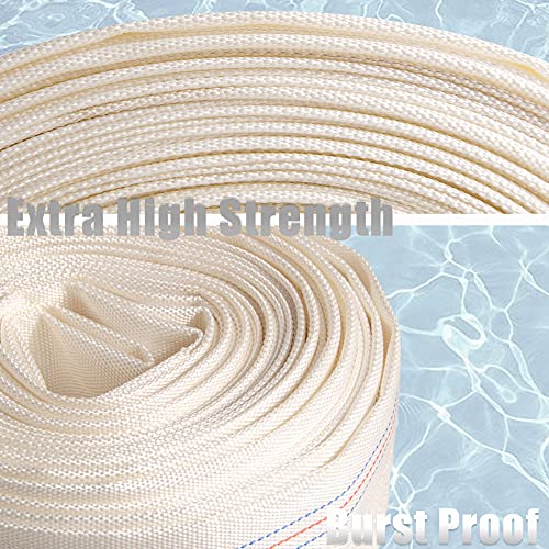 QuQuyi 1" x 62 FT Heavy Duty Reinforced PVC Swimming Pool Backwash Hose, General Purpose Lay-Flat Water Discharge pipe for Water Transfer Applications, White