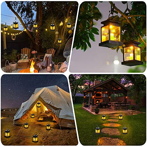 4 Pack Outdoor Hanging Solar Lantern Lights, Flickering Solar Lights Outdoor Garden Lights Solar Powered Waterproof Warm Yellow LED Candle Lantern for Garden Patio Yard Path Tree Umbrella Table Decor