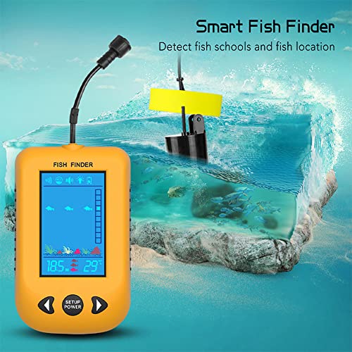 WHYATT Portable Fish Finder Handheld Wired Fish Depth Finder Kayak Boat Fishfinder with Sonar Transducer