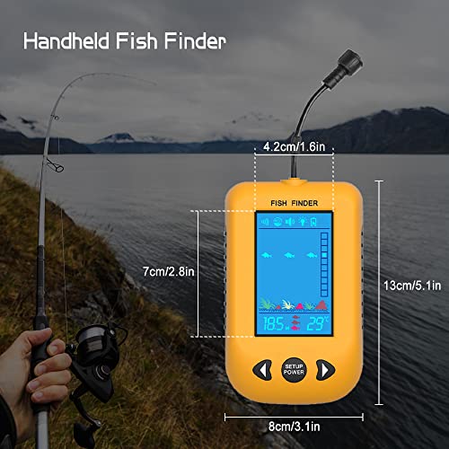 WHYATT Portable Fish Finder Handheld Wired Fish Depth Finder Kayak Boat Fishfinder with Sonar Transducer