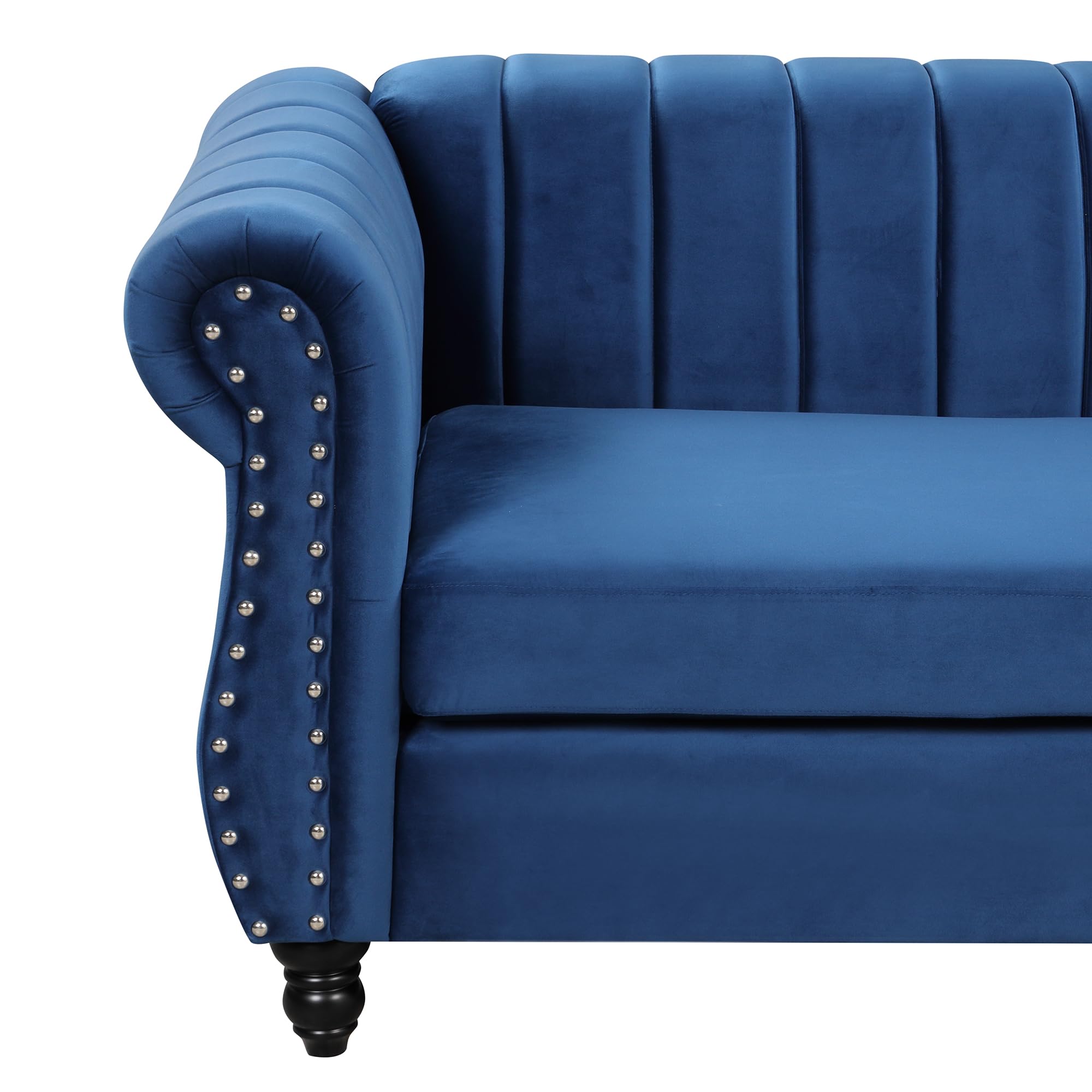 Tiokop Plush 51" Modern Style Dutch Fluff Double Seater Upholstered Sofa with Solid Wood Legs, Buttoned Tufted Backrest,Living Room Furniture for Apartment,Office and Lounge Area,Easy Assembly,Blue