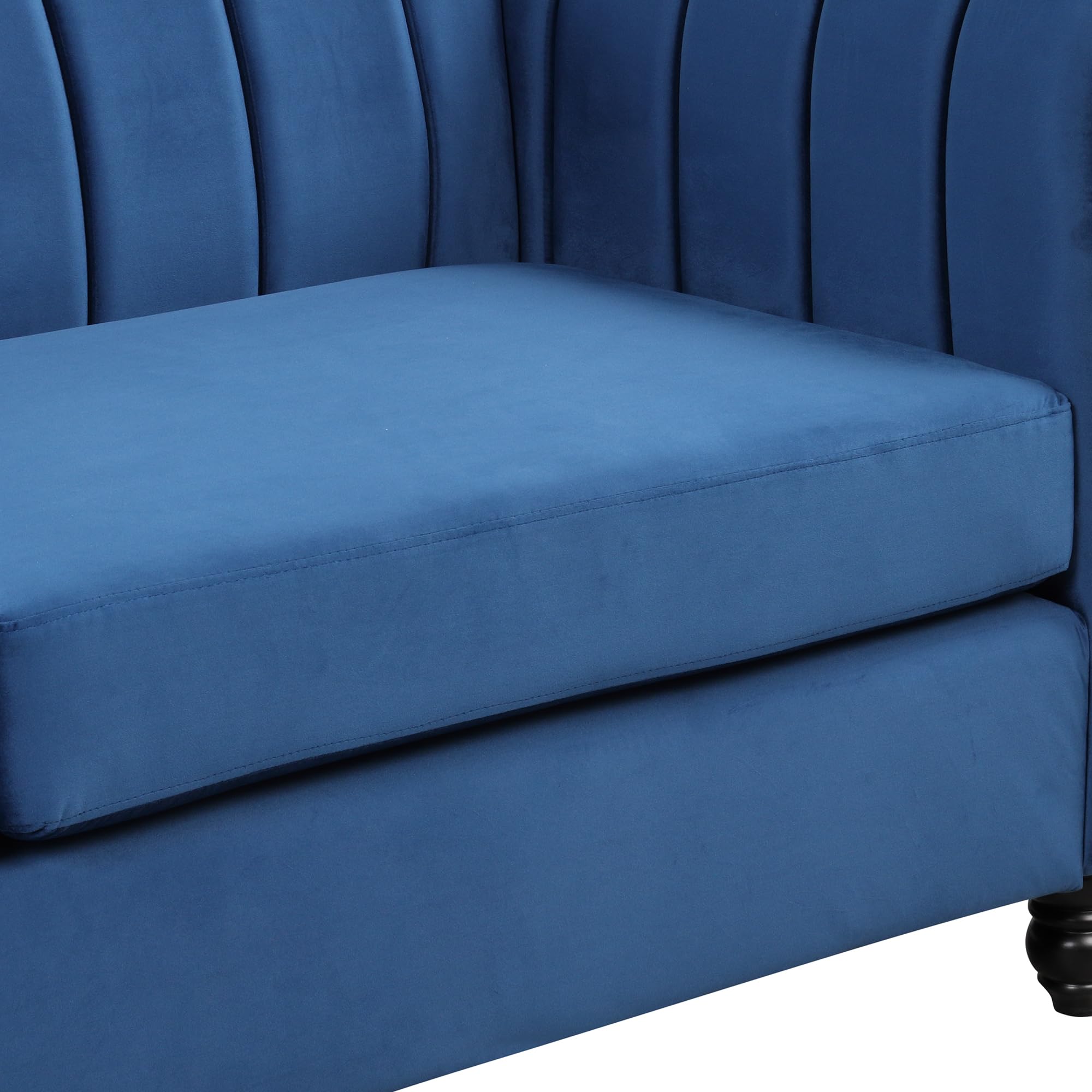 Tiokop Plush 51" Modern Style Dutch Fluff Double Seater Upholstered Sofa with Solid Wood Legs, Buttoned Tufted Backrest,Living Room Furniture for Apartment,Office and Lounge Area,Easy Assembly,Blue