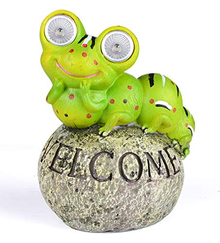 Bo-Toys Solar Powered Caterpillar On A Welcome Stone Outdoor LED Garden Light Decor