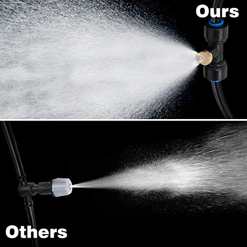 Hourleey 50 Ft Mister System, Outdoor Misting Cooling System with 50 Feet Misting Tube, 20 Brass Mist Nozzles and 3/4" Brass Adapter for Garden Patio Greenhouse and Trampoline