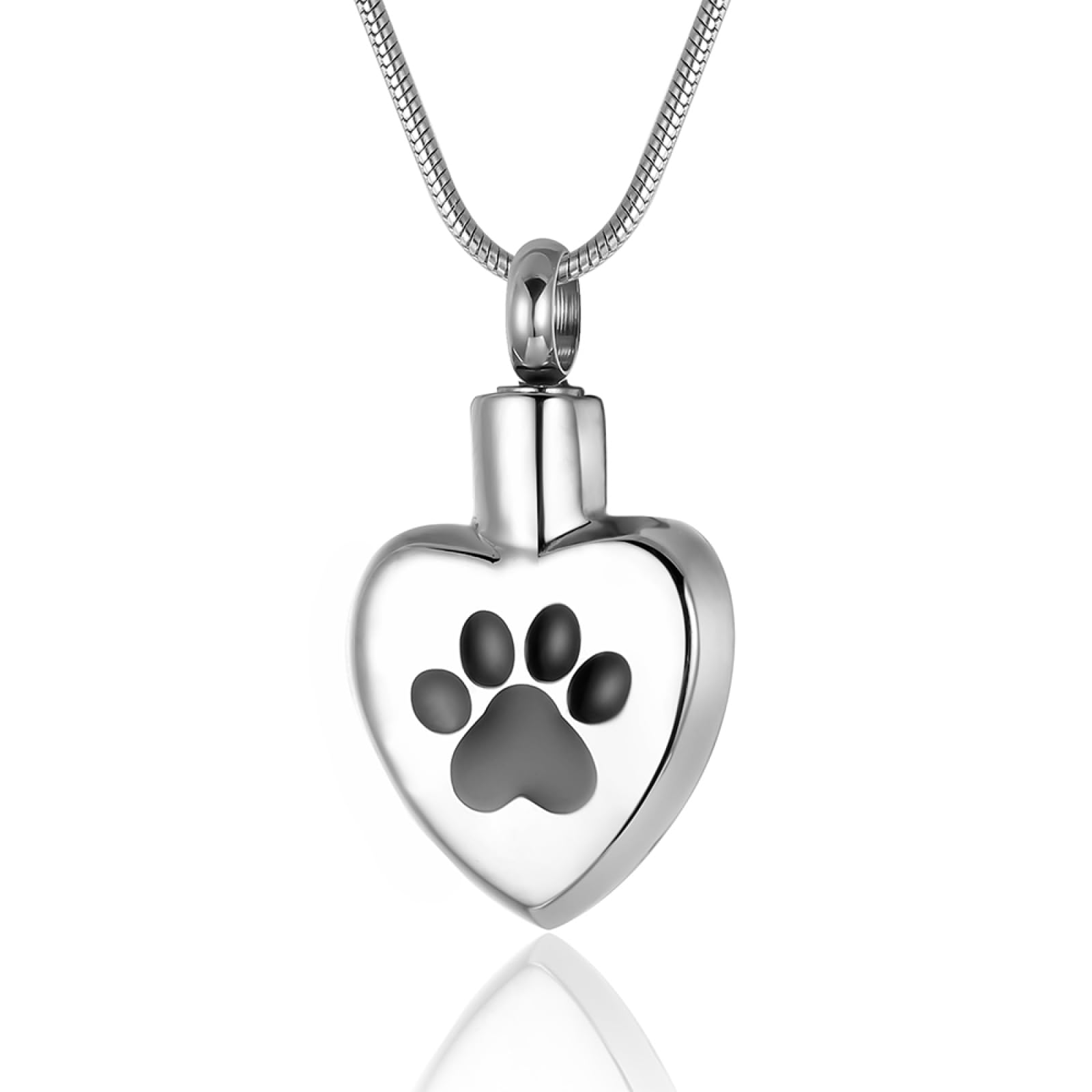 VEKETE Heart Shaped Memorial Urn Necklace Pet Ashes Cremation Pendant Stainless Steel Urn Jewelry With Paw Print