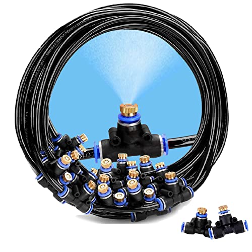 H&G lifestyles Misters for Patio Misting System 59FT (18M) Misting Line 20 Brass Mist Nozzles Brass Adapter for Patio Garden Umbrellas Greenhouse Trampoline