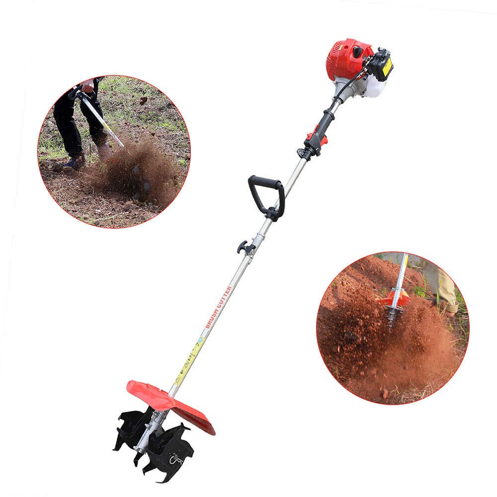 Gas Powered Rototiller, 42.7CC 2-Stroke Tiller Cultivator, Handheld Tiller Cultivator, Gasoline Tiller and Cultivator, Air-Cooled Single Cylinder Gasoline Engine, for Garden, Lawn, Yard