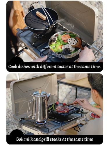 Naturehike 2-Burner Camping Stove, Portable Camping Grill/Stove with Adjustable Burners, Wind Guards, and 17061 Total BTUs of Power, Perfect for Camping & Hiking