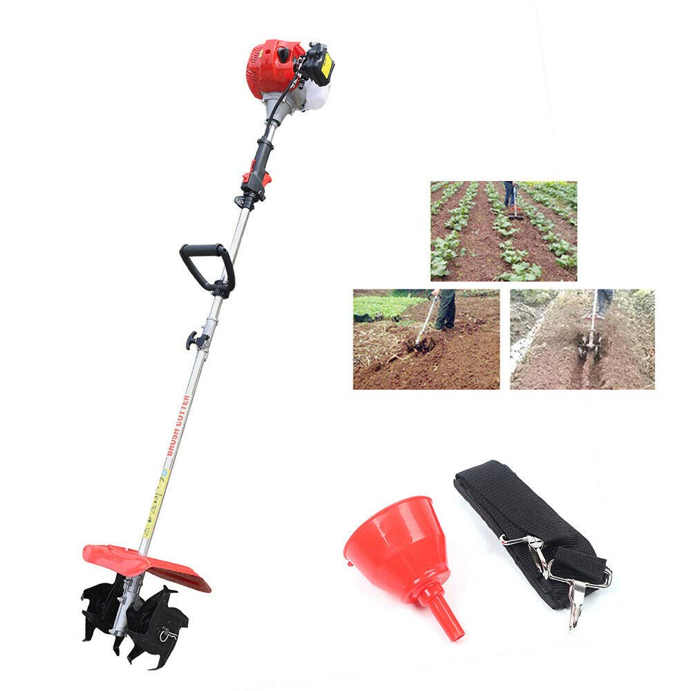 Gas Powered Rototiller, 42.7CC 2-Stroke Tiller Cultivator, Handheld Tiller Cultivator, Gasoline Tiller and Cultivator, Air-Cooled Single Cylinder Gasoline Engine, for Garden, Lawn, Yard