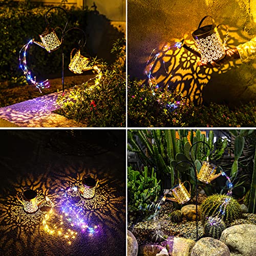 Gunlire 2 Pack Solar Watering Can Lights Garden Decor, Waterproof Hanging Solar Lantern Lights Solar Fairy Lights for Patio, Landscape, Pathway, Flower Bed, Gifts - 8 Modes (Watering Can Lights)