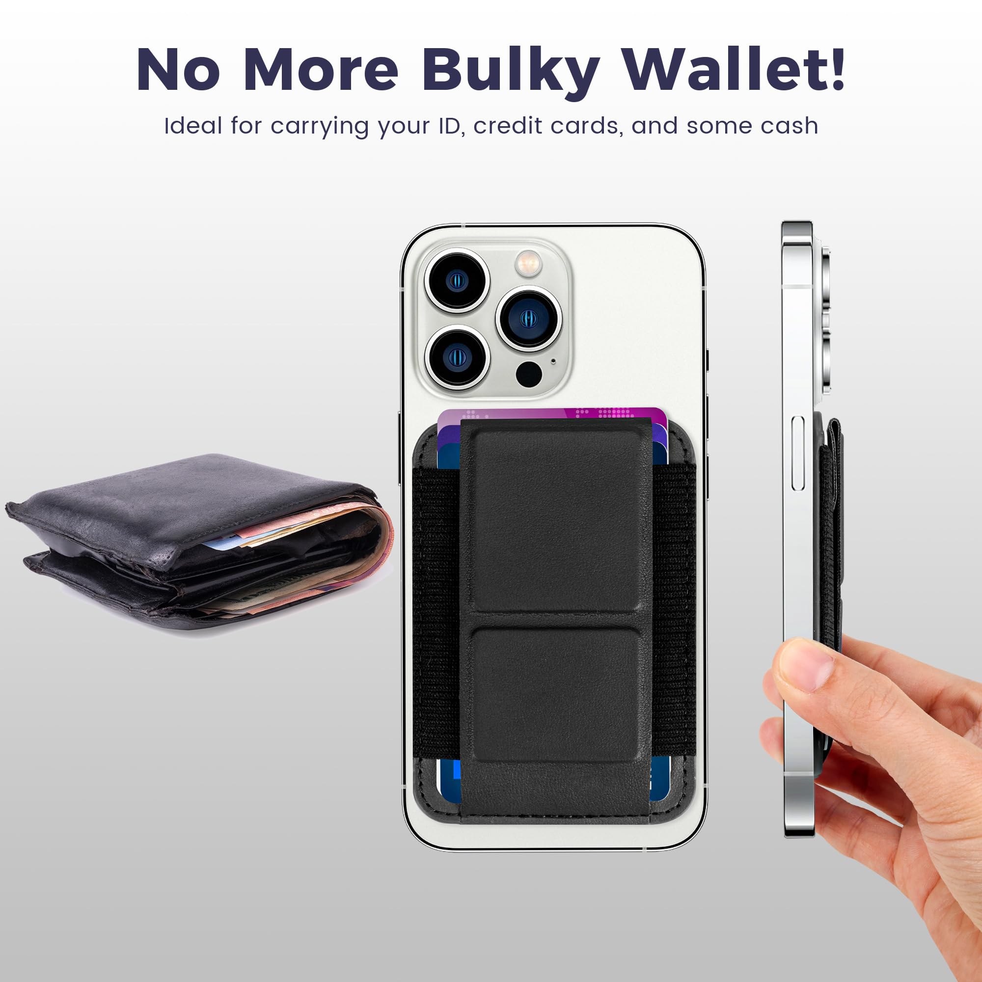 Morojular Magnetic Wallet, MagSafe Wallet Stand for iPhone 16/15/14/13/12 Series, RFID Blocking Magnetic Card Holder, Vegan Leather, Fit 6 Cards (Black)