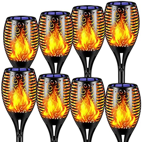 Solar Outdoor Waterproof Lights, Solar Powered Torces with Flickering Flame,Christmas Decorations Solar Garden Lights - 8Packs