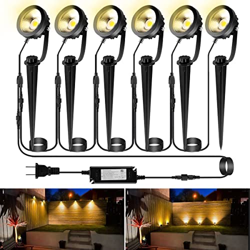 Low Voltage LED Landscape Lighting Kit with Transformer, 5W 24V Outdoor Landscape Spotlight with Plug-and-Play Connector,Warm White 2100LM IP65 Waterproof Landscape Lights for Garden Yard (6 Pack )