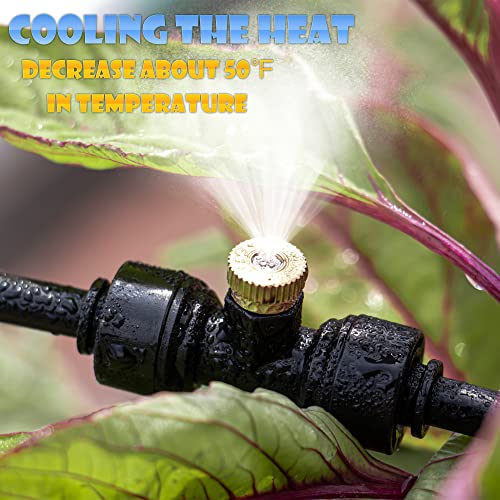 HJYAJZT Misting Cooling System (Newly Designed Atomizing Line) 30FT(9m) Atomization Line+ 8 Brass Spray Nozzles + One Brass Adapter (3/4 Inch) Patio Spray System for Outdoor Cooling