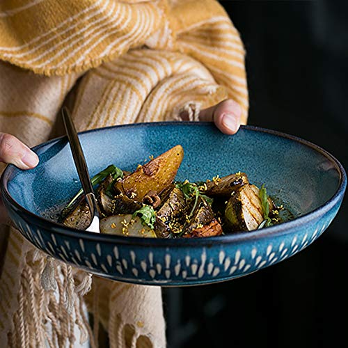 Salad bowl Ceramic Blue Bowl Big Deep Plate Rice Salad Plate Pasta Tapas Ceramic Tableware Soup bowl