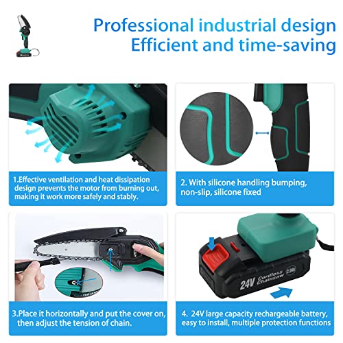 Mini Chainsaw 6 Inch Cordless Chain Saws - Electric Battery Powered Chainsaw Small Portable One-Hand Handheld, 24V Rechargeable Operated for Tree Trimming, Branch and Wood Cutting