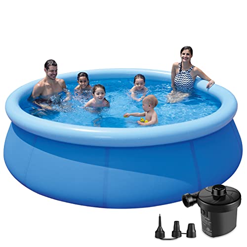 Raoccuy Above Ground Swimming Pool - 10ft x 30in for Family, Easy to Set Blow up Kiddie Pool, Inflatable Kids and Adults with Air Pump Outdoor Backyard Garden, Blue