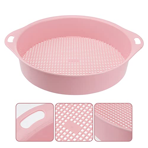 Yardwe Garden Sieve,1PC Plastic Mesh Soil Sieve Mesh Screen with Handle, Sifting Pan for Home Plant Gardening Round Shaped (Pink)