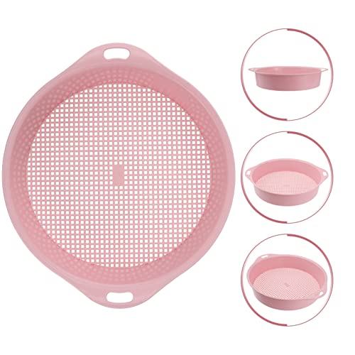 Yardwe Garden Sieve,1PC Plastic Mesh Soil Sieve Mesh Screen with Handle, Sifting Pan for Home Plant Gardening Round Shaped (Pink)