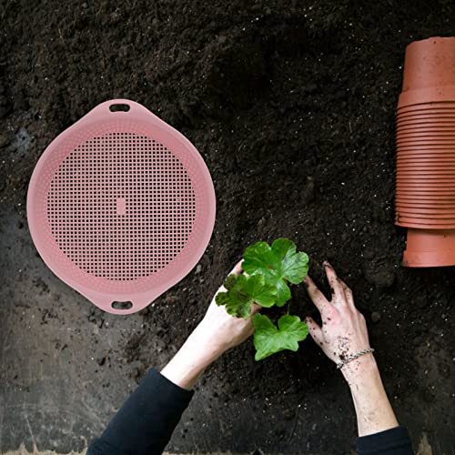 Yardwe Garden Sieve,1PC Plastic Mesh Soil Sieve Mesh Screen with Handle, Sifting Pan for Home Plant Gardening Round Shaped (Pink)