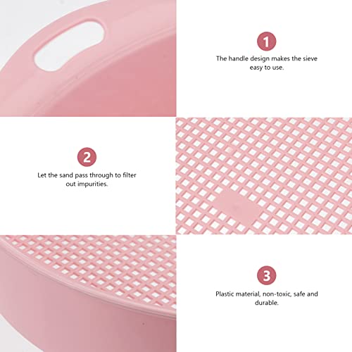Yardwe Garden Sieve,1PC Plastic Mesh Soil Sieve Mesh Screen with Handle, Sifting Pan for Home Plant Gardening Round Shaped (Pink)